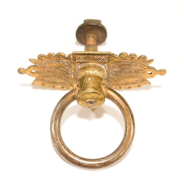 Victorian Brass Double Flower Ring Pull - Hippo Hardware & Trading Company